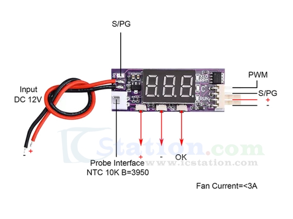 DC 12V 3A PWM Fan Speed Control Module Temperature Controller NTC Sensor