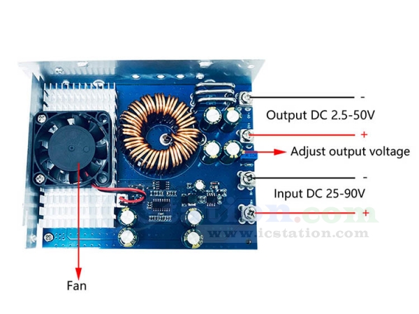 1000W DC-DC 50A Step Down Power Supply Module 25V-90V to 2.5V-50V Buck ...