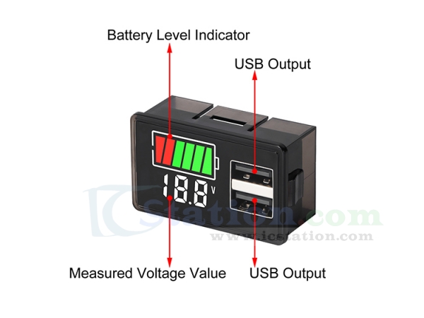 DC8-30V Battery Capacity Monitor with Voltage Display | 2-USB Port ...