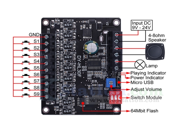 DY-HL30F 30W Mono Voice Playback Module | 9-Channel Digital Amplifier ...