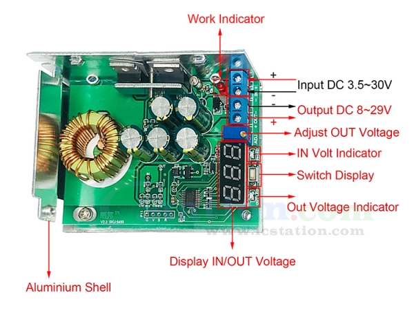 300W DC-DC Step Down Power Supply Module - 3.5V-30V to 0.8V-29V 10A ...
