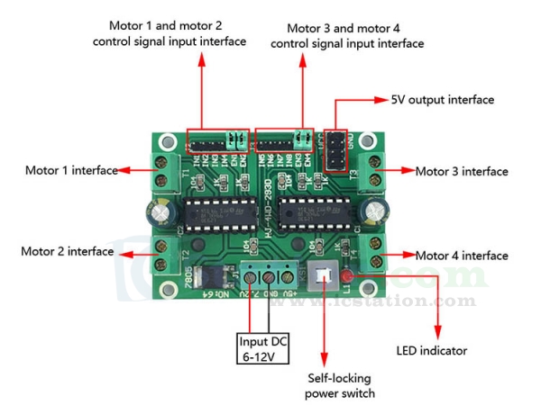4CH DC Motor Driver Module 5V-12V PWM L293D H-Bridge for 4WD Robot ...