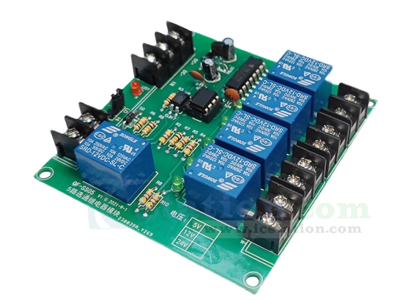 DC 12V 5-Channel Self-locking Relay Module - High/Low Level Trigger