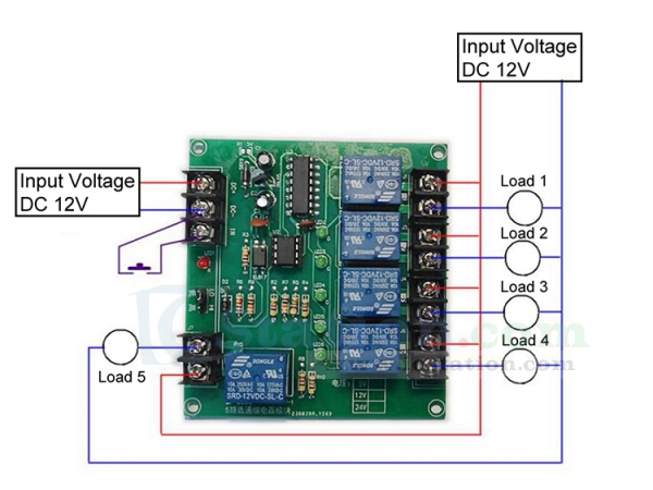 DC 12V 5-Channel Self-locking Relay Module - High/Low Level Trigger