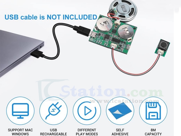ICStation 8M Voice Record Module | Programmable Playback & USB Update