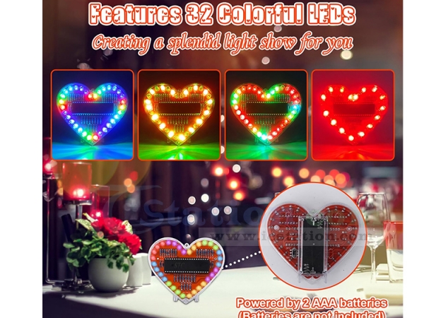 Heart Shaped RGB Colorful LED Flashing Light DIY Kit | Soldering Projects