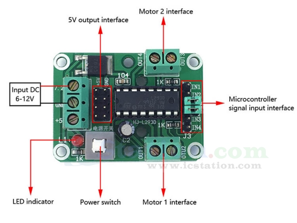 DC Motor Driver Module 5V-12V PWM L293D H-Bridge for 2WD Robot Smart Car