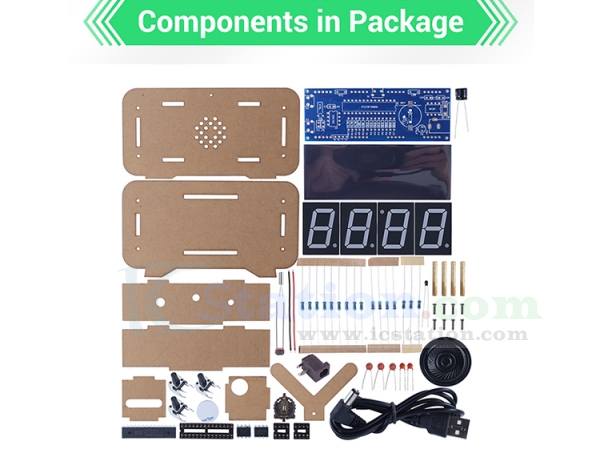 DC 5V Green LED Electronic Clock DIY Kit Date Time Temperature Alarm ...