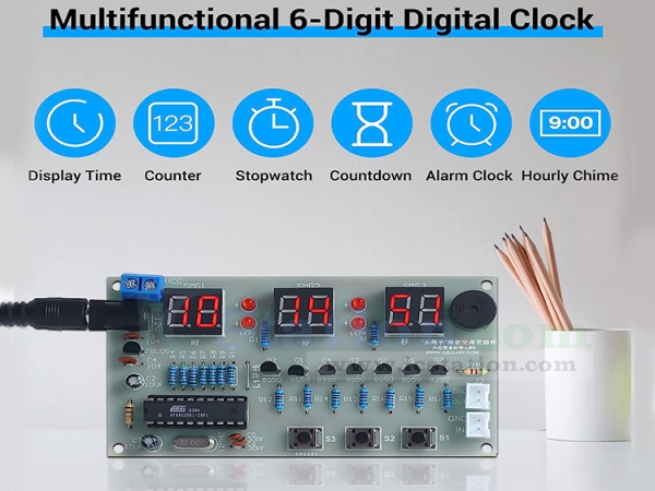 DIY Kit 6Bit Electronic Clock Alarm Counter Countdown Stopwatch ...