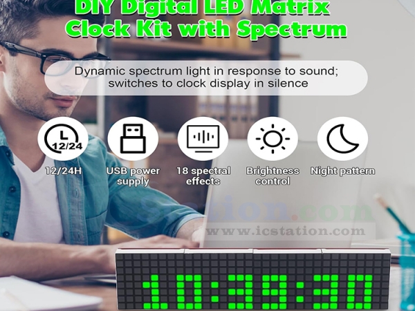 LED Music Spectrum DIY Kit | Dot Matrix Electronic Clock Kits ...
