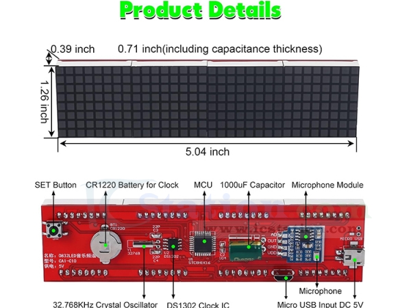 Led Music Spectrum Diy Kit Dot Matrix Electronic Clock Kits Soldering Projects