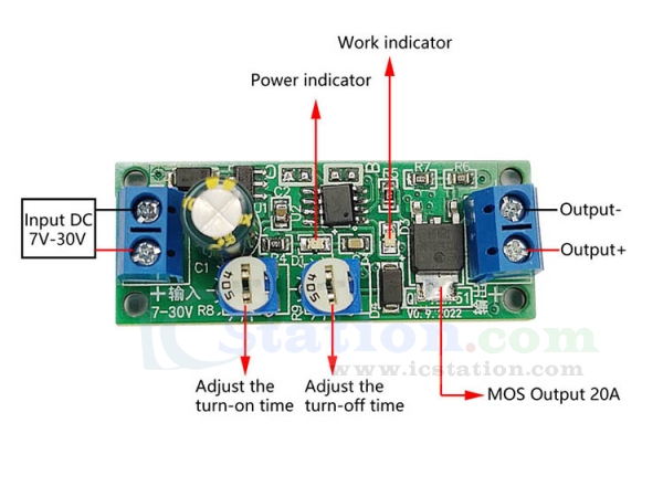 DC 7V-30V Dual Cycle Relay MOS Controller - Adjustable Time 100s-ON ...