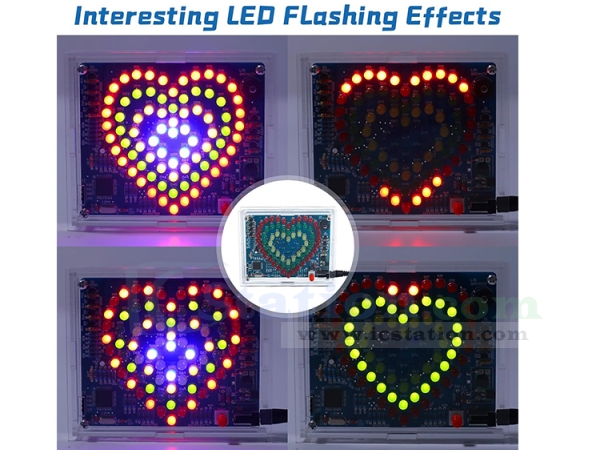 RGB Heart Shaped LED Flashing Light Kit | Soldering Projects