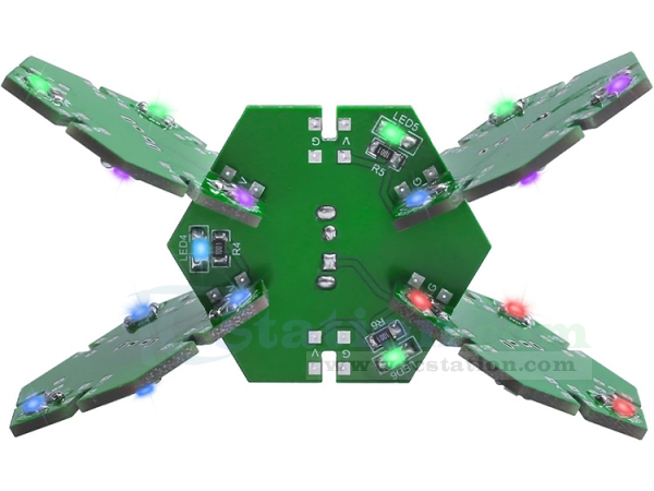 5PCS Hexagon Splicable PCB with Flashing LED Light DIY Soldering ...