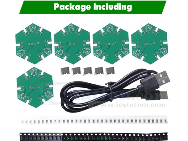 5PCS Hexagon Splicable PCB with Flashing LED Light DIY Soldering ...