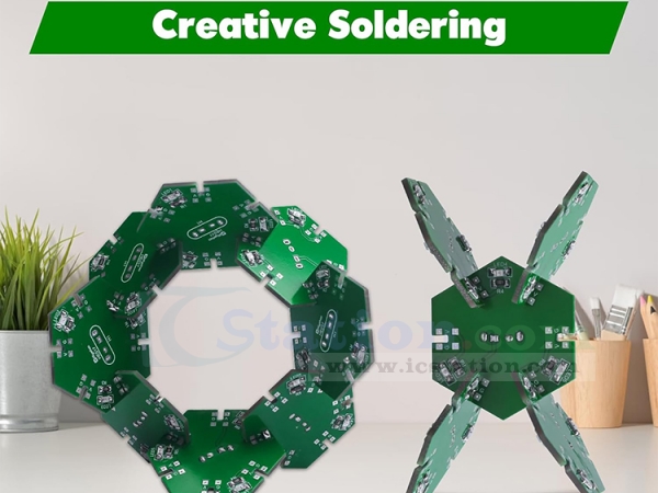 5PCS Hexagon Splicable PCB with Flashing LED Light DIY Soldering ...