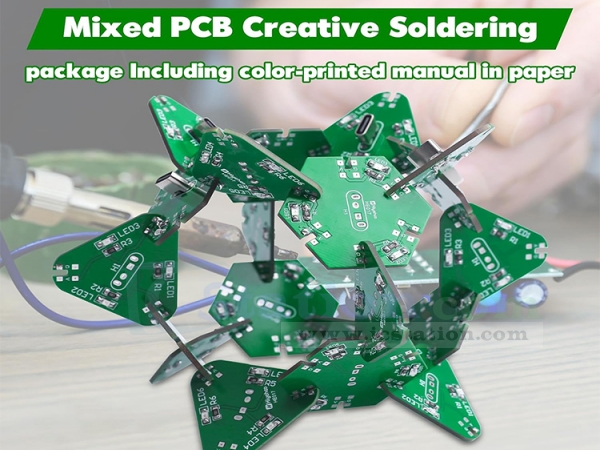 5PCS Hexagon Splicable PCB with Flashing LED Light DIY Soldering ...