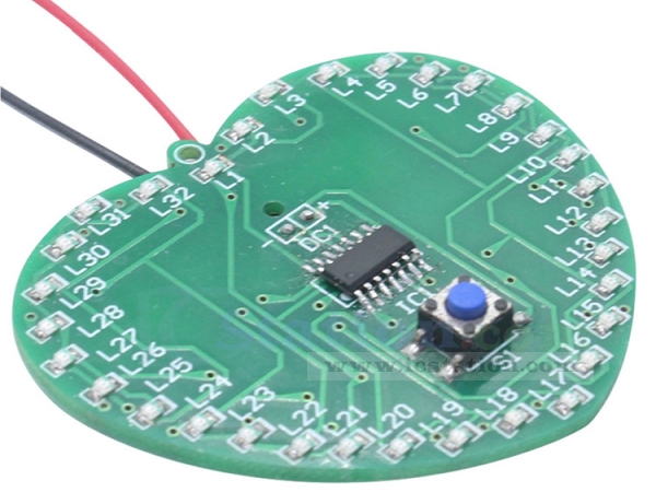 SMD LED Microcontroller Flashing Light DIY Kit, DC 5V Heart Shaped Red ...