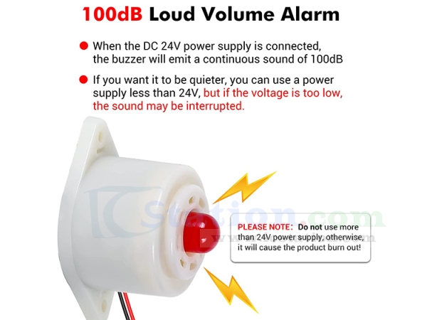 DC 24V 100dB Electronic Alarm Red Flashing Light High Decibel Buzzer ...