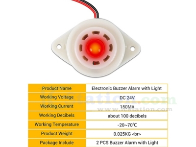 DC 24V 100dB Electronic Alarm Red Flashing Light High Decibel Buzzer ...